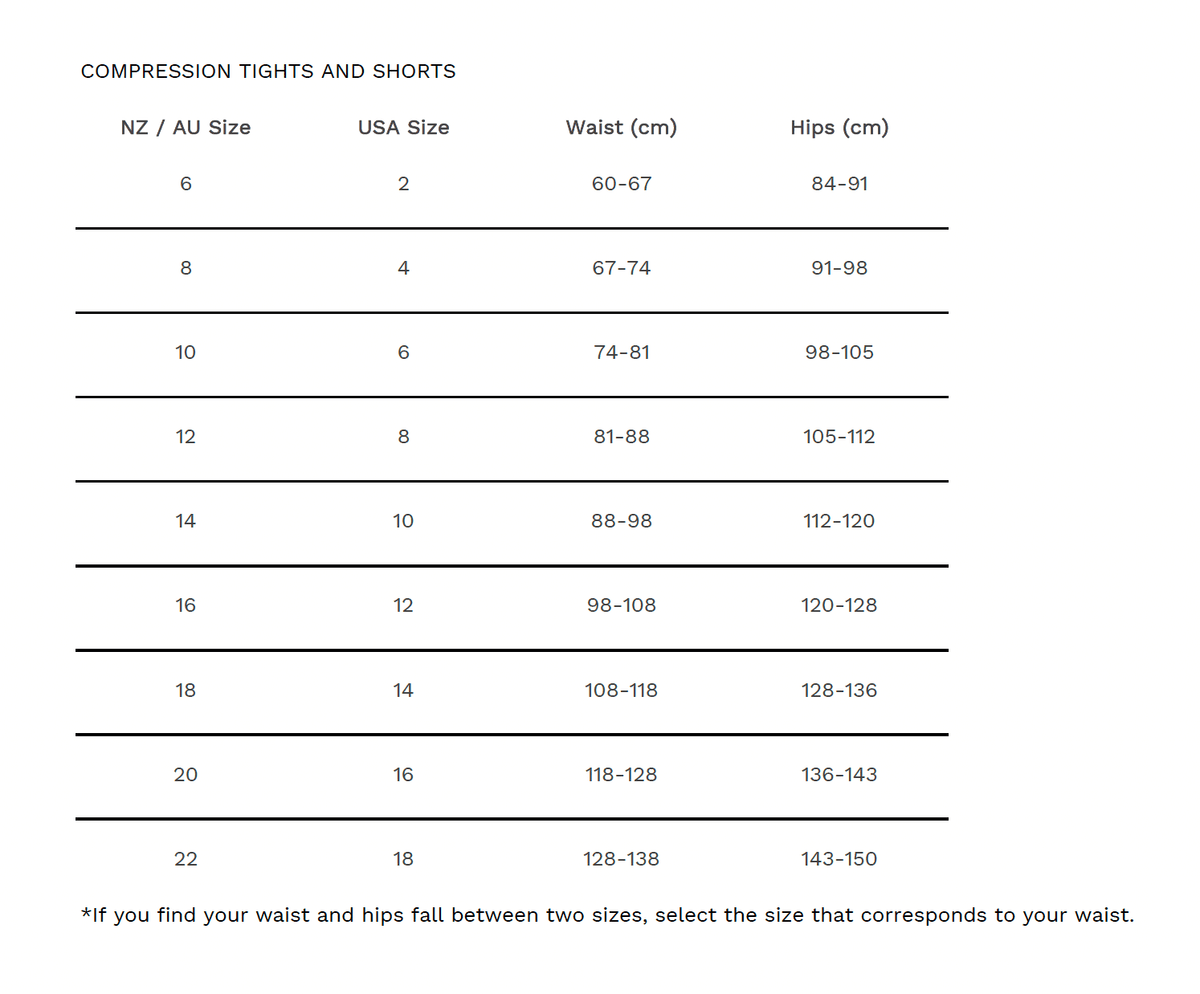 Tights Size Guide - Clique Fitness